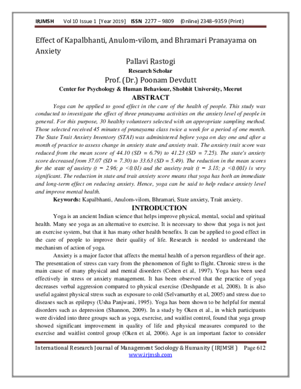 (PDF) Effect of Kapalbhanti, Anulom-vilom, and Bhramari Pranayama on ...