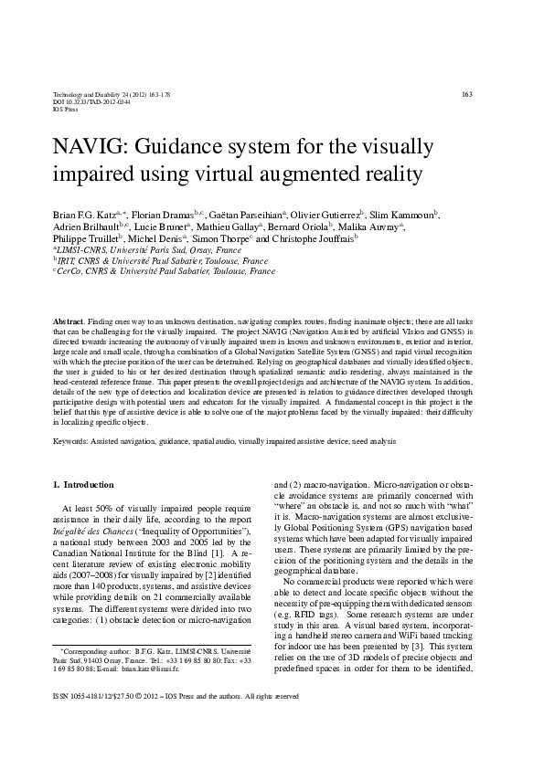 (PDF) NAVIG: augmented reality guidance system for the visually impaired