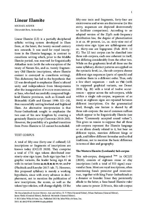 (PDF) Linear Elamite