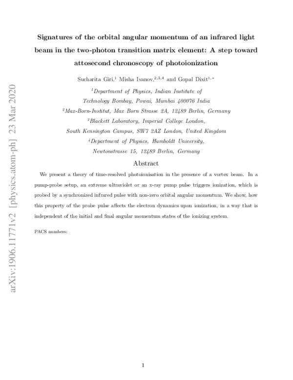 (PDF) Signatures of the orbital angular momentum of an infrared light ...