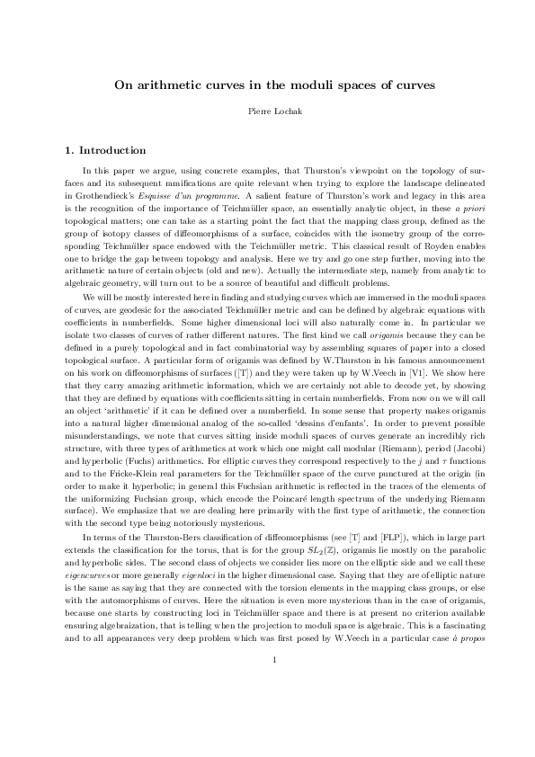 Pdf On Arithmetic Curves In The Moduli Spaces Of Curves