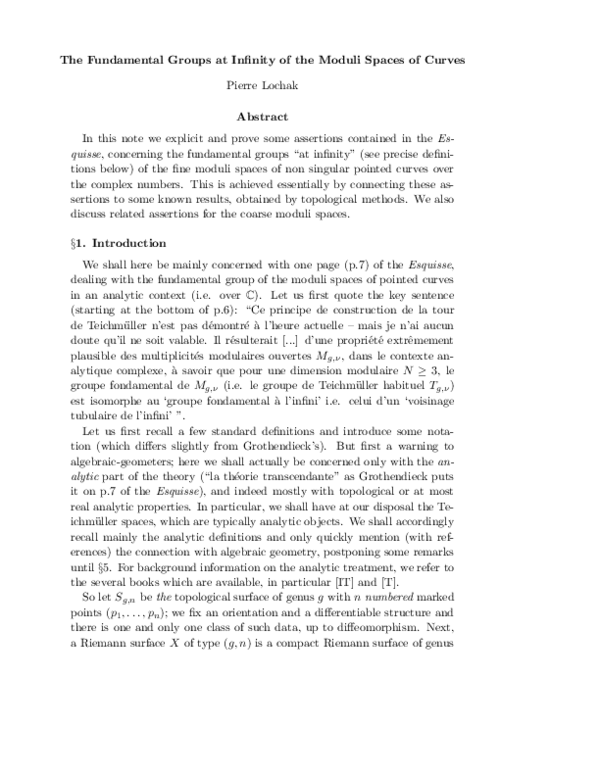 (PDF) The fundamental groups at infinity of the moduli spaces of curves