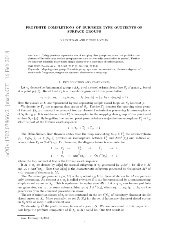 (PDF) Profinite Completions of Burnside-Type Quotients of Surface Groups