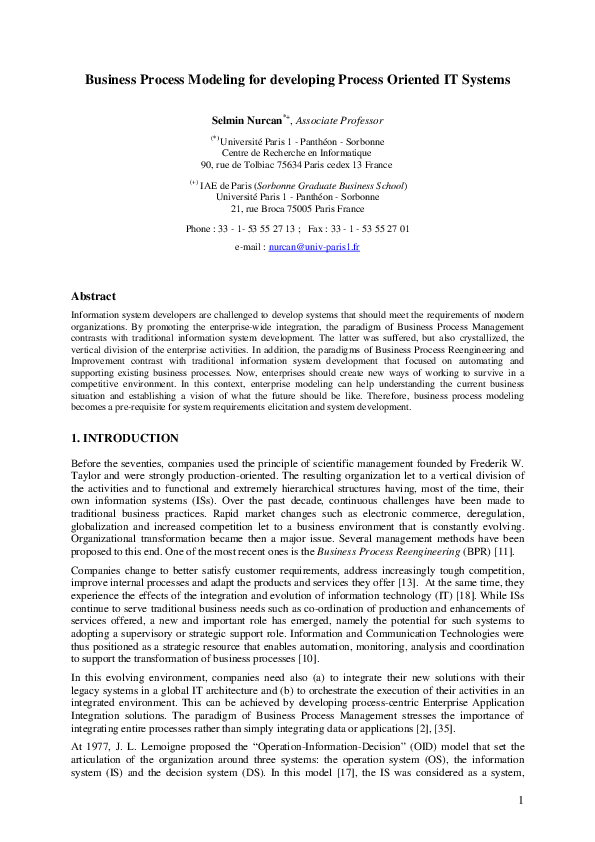 (PDF) Business Process Modeling for developing Process Oriented IT Systems