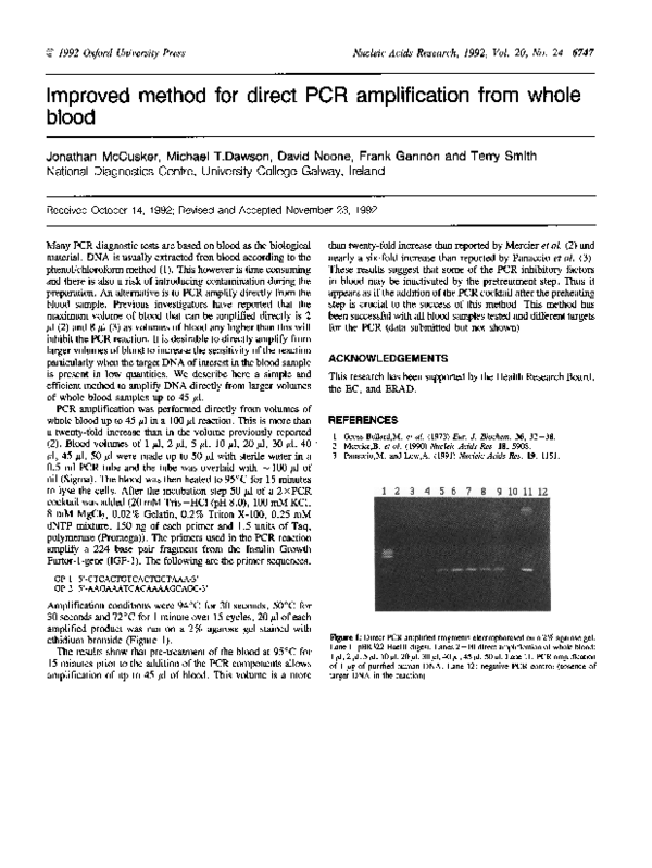 (PDF) Improved method for direct PCR amplification from whole blood