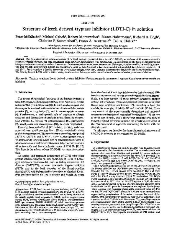 (PDF) Structure of leech derived tryptase inhibitor (LDTI-C) in solution