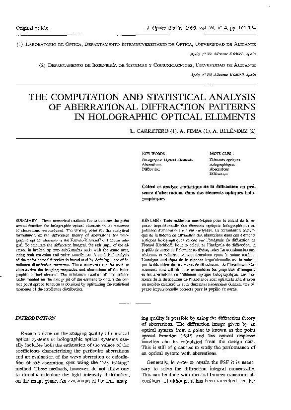 (PDF) The computation and statistical analysis of aberrational diffraction patterns in ...