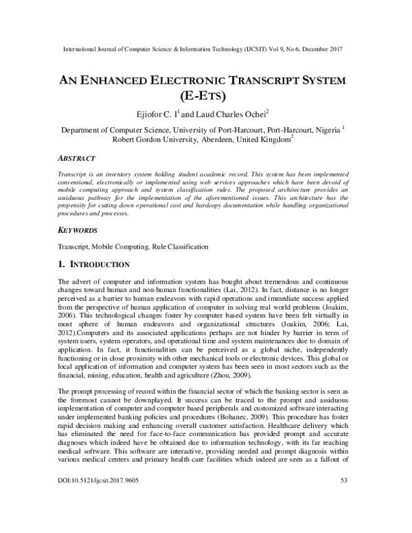 (PDF) An Enhanced Electronic Transcript System (E-ETS)