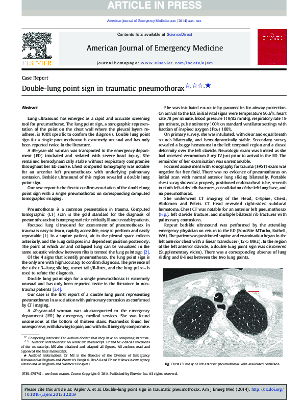 (PDF) Double-lung point sign in traumatic pneumothorax