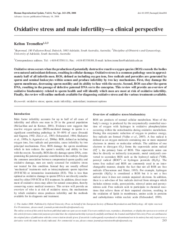 Pdf Oxidative Stress And Male Infertility A Clinical Perspective