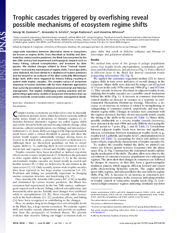 (PDF) Trophic cascades triggered by overfishing reveal possible mechanisms of ecosystem regime ...