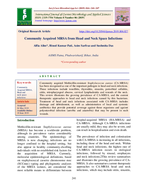 (PDF) Community Acquired MRSA from Head and Neck Space Infections