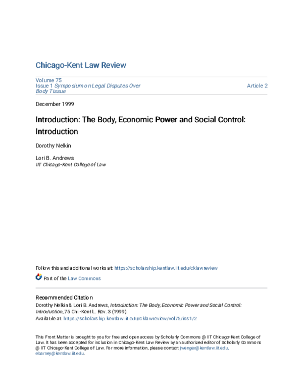 (PDF) Introduction: The Body, Economic Power and Social Control ...