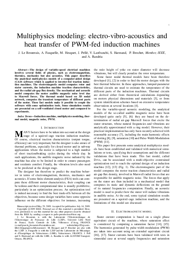 (PDF) Multiphysics Modeling: Electro-Vibro-Acoustics and Heat Transfer of PWM-Fed Induction Machines
