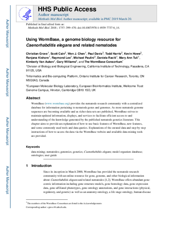 (PDF) Using WormBase: A Genome Biology Resource for Caenorhabditis ...