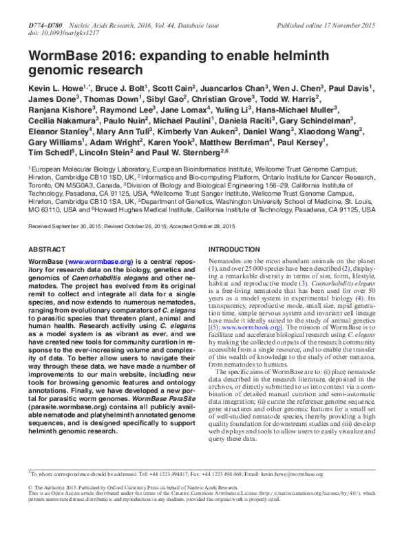 (PDF) WormBase 2016: expanding to enable helminth genomic research