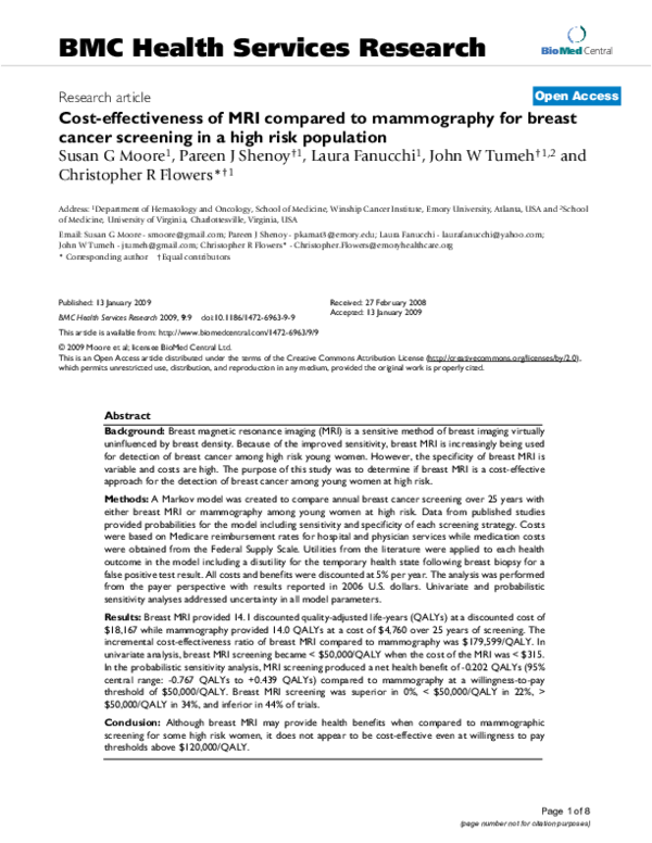 (PDF) Cost-effectiveness of MRI compared to mammography for breast cancer screening in a high ...