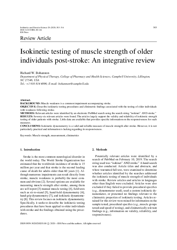 (PDF) Isokinetic testing of muscle strength of older individuals post ...