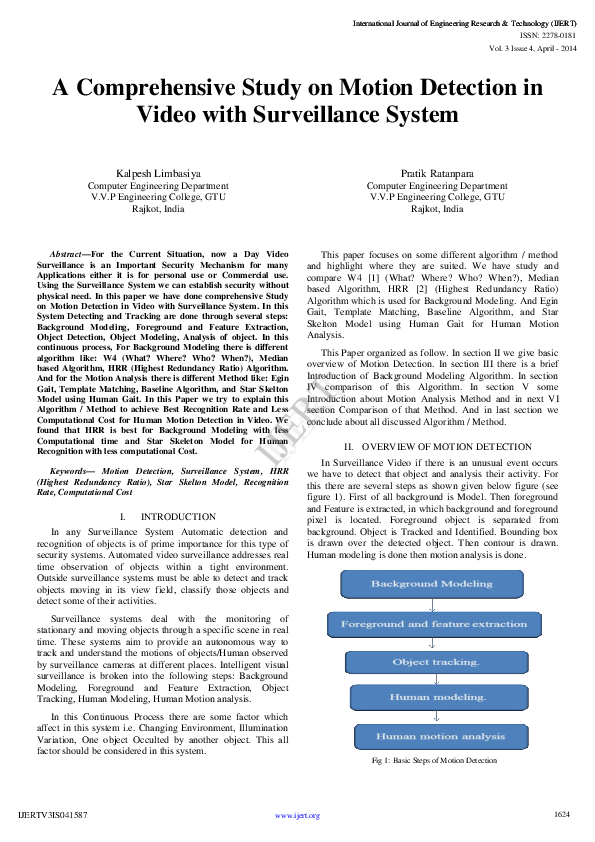 (PDF) A Comprehensive Study on Motion Detection in Video with Surveillance System