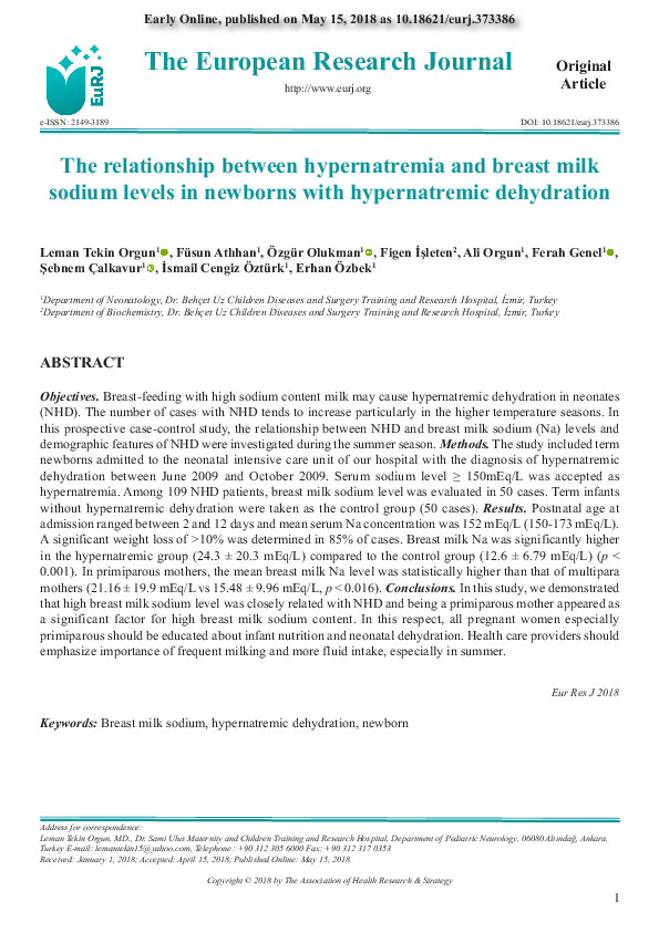 (PDF) The relationship between hypernatremia and breast milk sodium ...