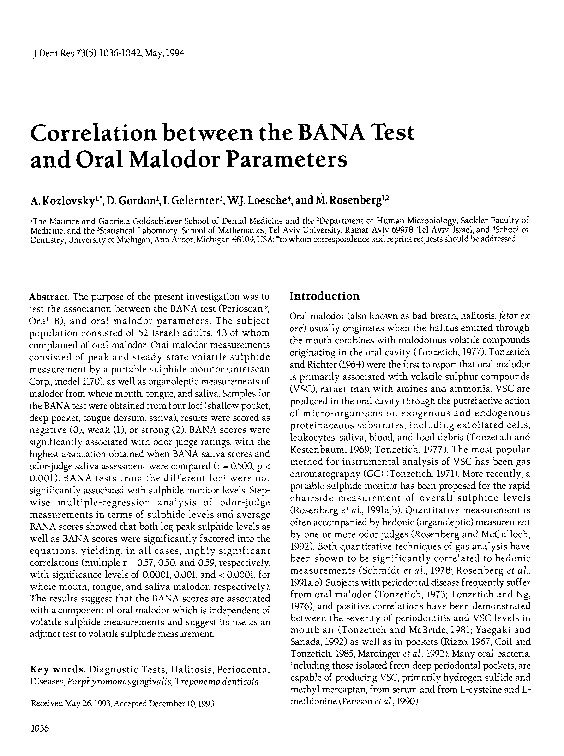 (PDF) Correlation between the BANA test and oral malodor parameters