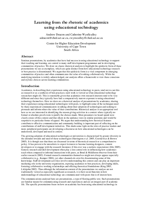 (PDF) Rhetorical Insights in Educational Technology