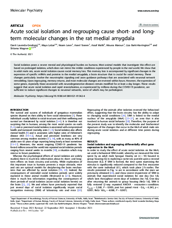 (PDF) Acute social isolation and regrouping cause short- and long-term ...