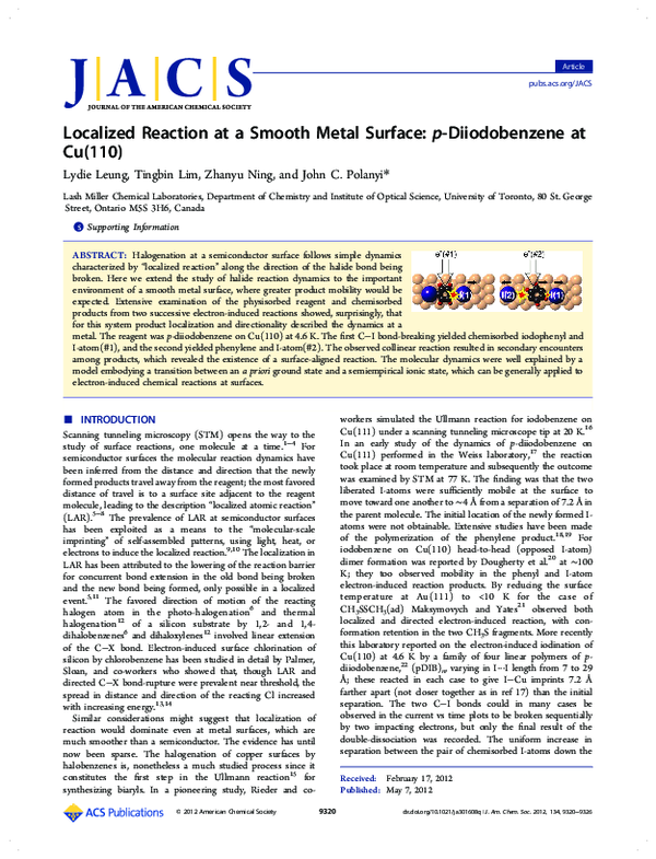 (PDF) Localized Reaction at a Smooth Metal Surface: p -Diiodobenzene at ...