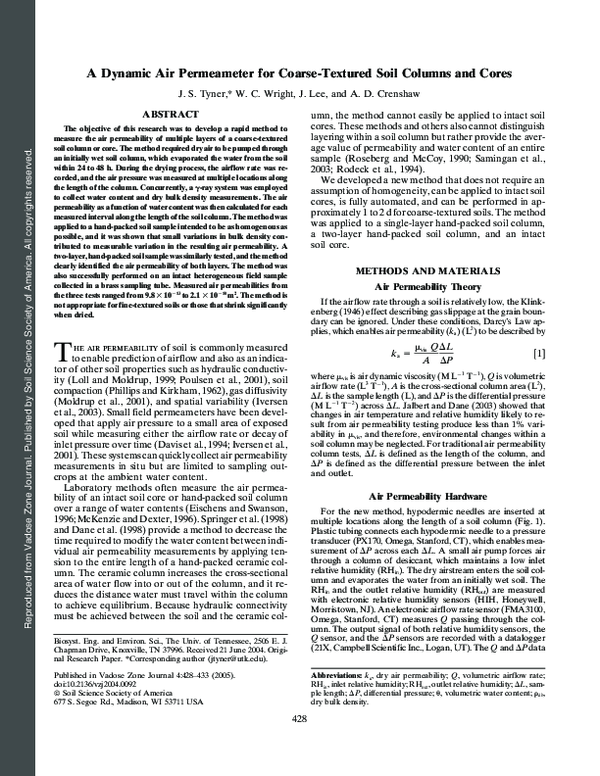 (PDF) A Dynamic Air Permeameter for Coarse-Textured Soil Columns and Cores