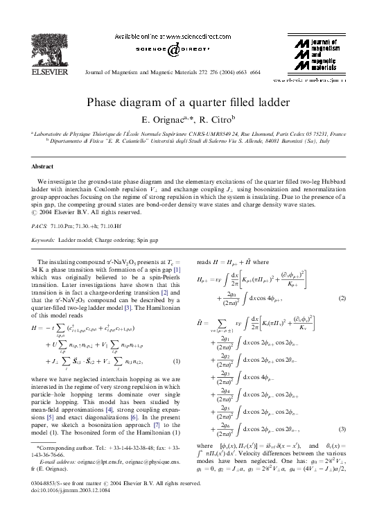 (PDF) Phase diagram of a quarter filled ladder