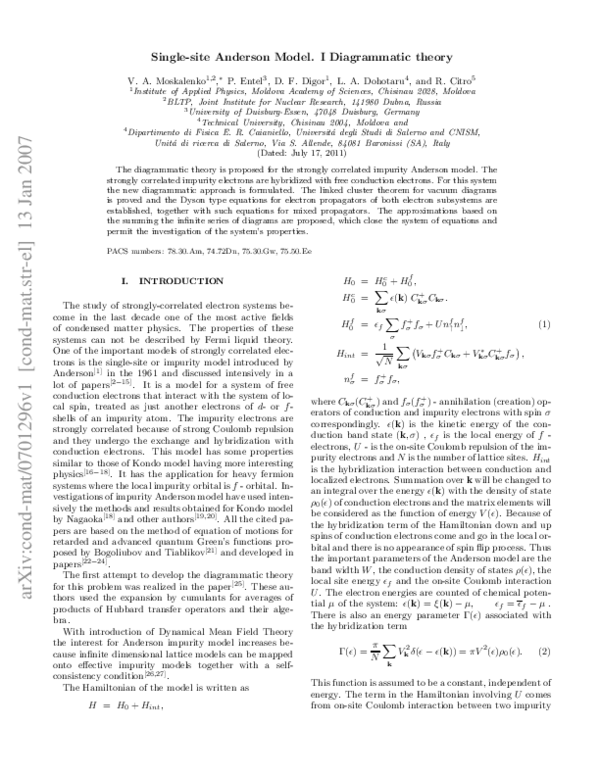 (PDF) Single-site Anderson Model. I Diagrammatic theory