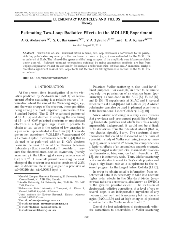 (PDF) Estimating two-loop radiative effects in the MOLLER experiment