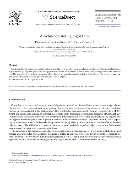 Pdf A Hybrid Clustering Algorithm