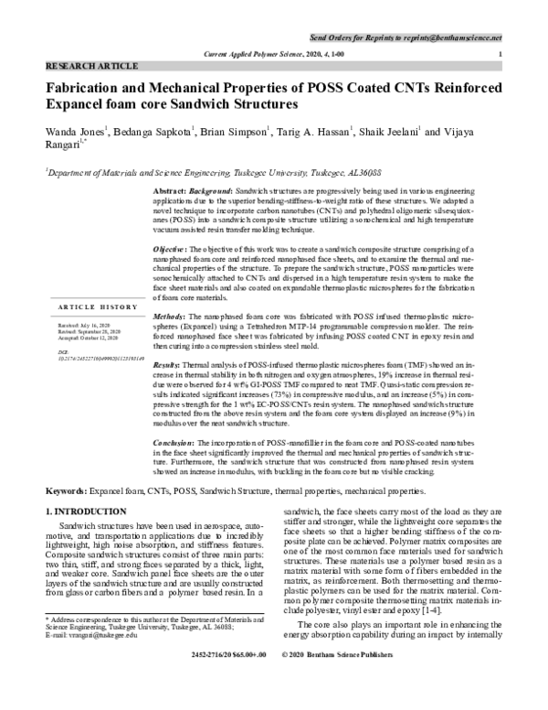 (PDF) Fabrication and Mechanical Properties of POSS Coated CNTs ...