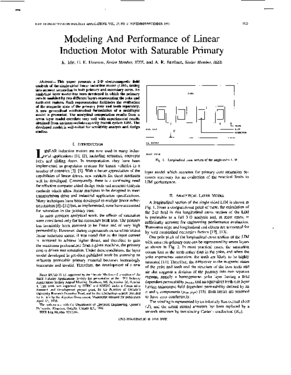 Modeling And Performance Of Linear Induction Motor With Saturable Primary