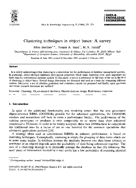 (PDF) Clustering techniques in object bases: a survey