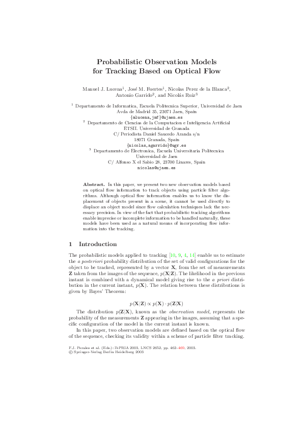 (PDF) Probabilistic Observation Models for Tracking Based on Optical Flow
