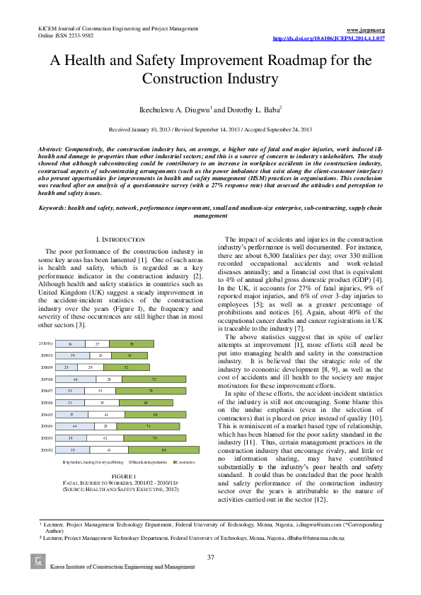 (PDF) A Health and Safety Improvement Roadmap for the Construction Industry