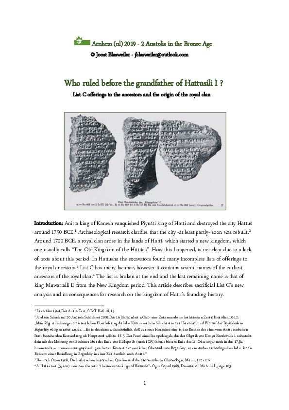 (PDF) Who ruled before the grandfather of Hattusili I