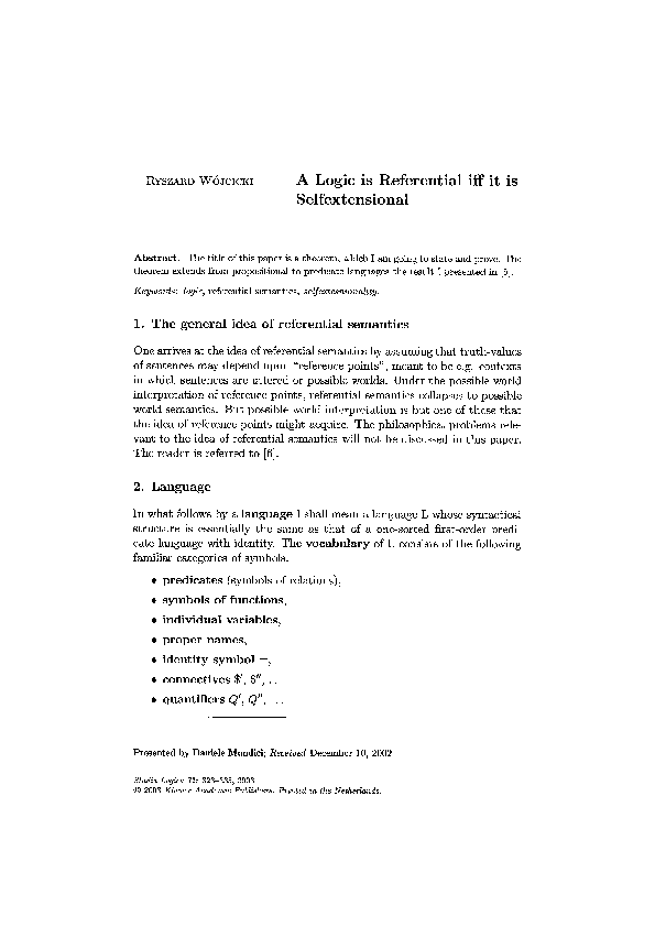(PDF) A Logic is Referential iff it is Selfextensional