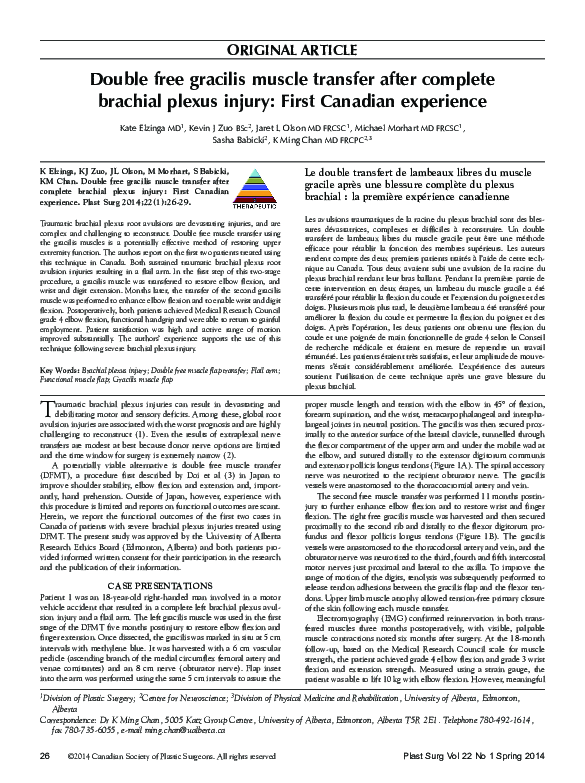 (PDF) Double free gracilis muscle transfer after complete brachial ...