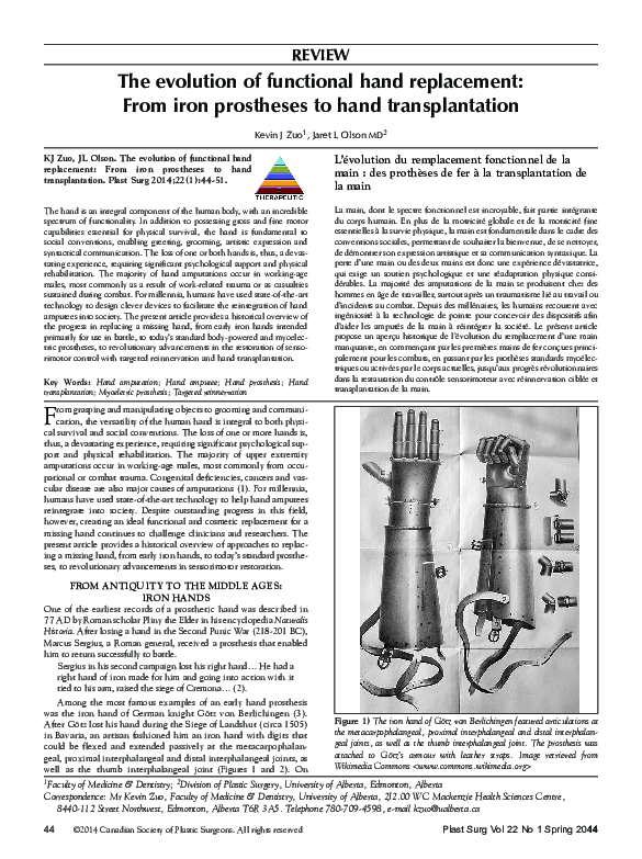 (PDF) The evolution of functional hand replacement: From iron ...