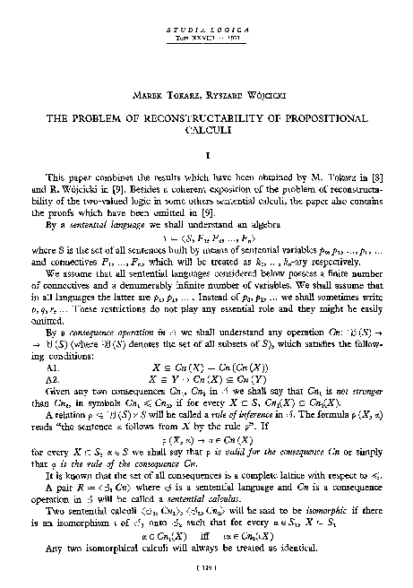 (PDF) The problem of reconstructability of propositional calculi