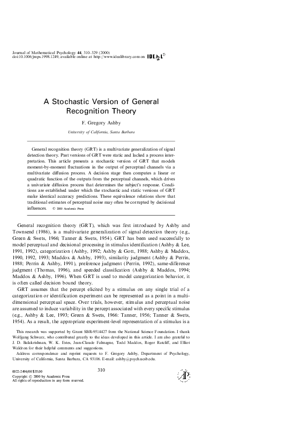 Pdf A Stochastic Version Of General Recognition Theory