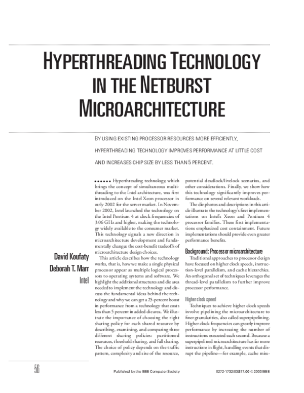 (PDF) Hyperthreading technology in the netburst microarchitecture