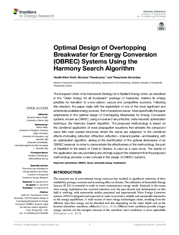 (PDF) Optimal Design of Overtopping Breakwater for Energy Conversion (OBREC) Systems Using the ...