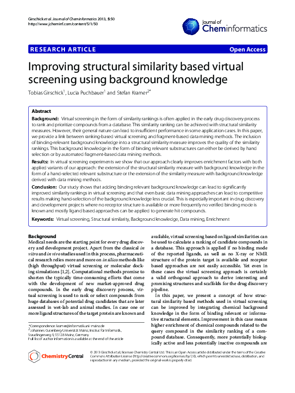 (PDF) Improving structural similarity based virtual screening using background knowledge