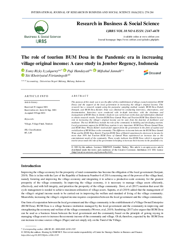 (PDF) The role of tourism BUM Desa in the Pandemic era in increasing ...