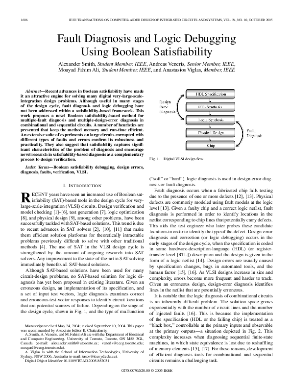 (PDF) Fault diagnosis and logic debugging using Boolean satisfiability