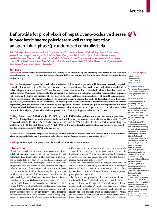 (PDF) Defibrotide for prophylaxis of hepatic veno-occlusive disease in ...